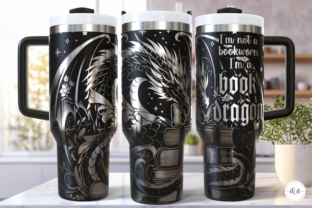 Book Dragon SVG 40 Oz Laser Tumbler Wrap / Engraved Etched Quencher ...