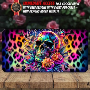 Halloween 6x12 License Plate PNG for Sublimation / Neon Skull Spider ...