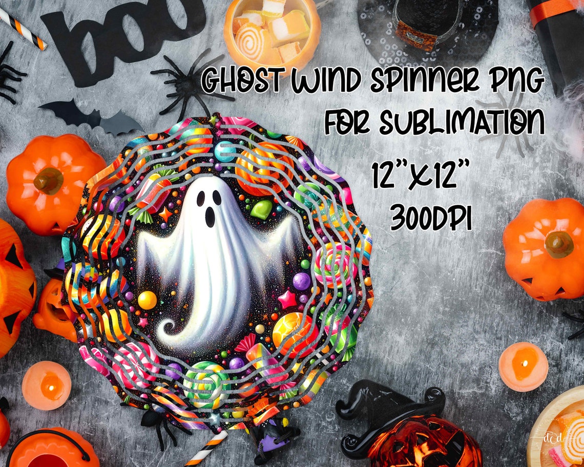 Ghost Wind Spinner Sublimation PNG / Colorful Neon Halloween Candy Yard ...