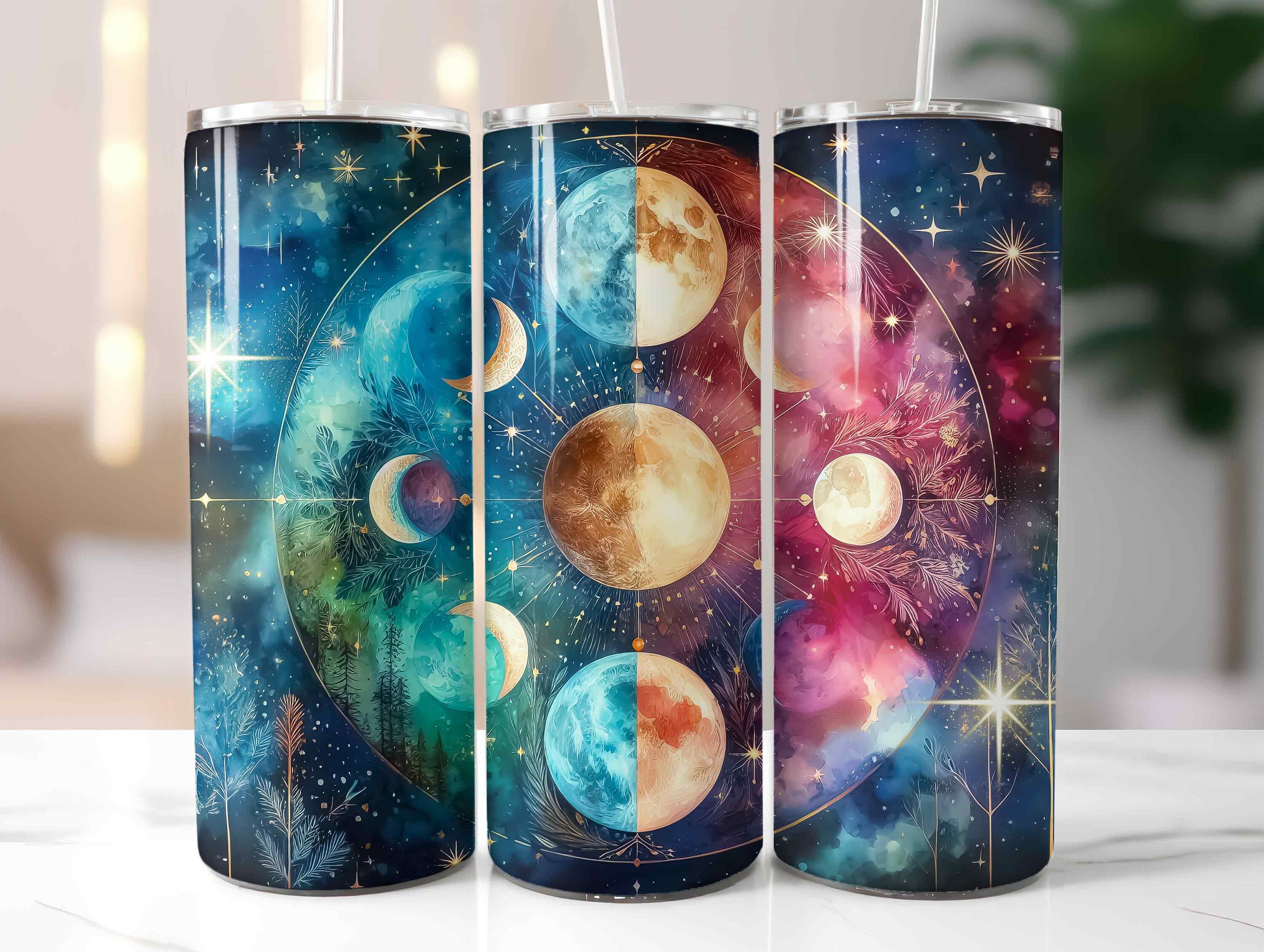 Moon Phases Seamless Tumbler Wrap / 20 Oz Skinny Straight Sublimation ...