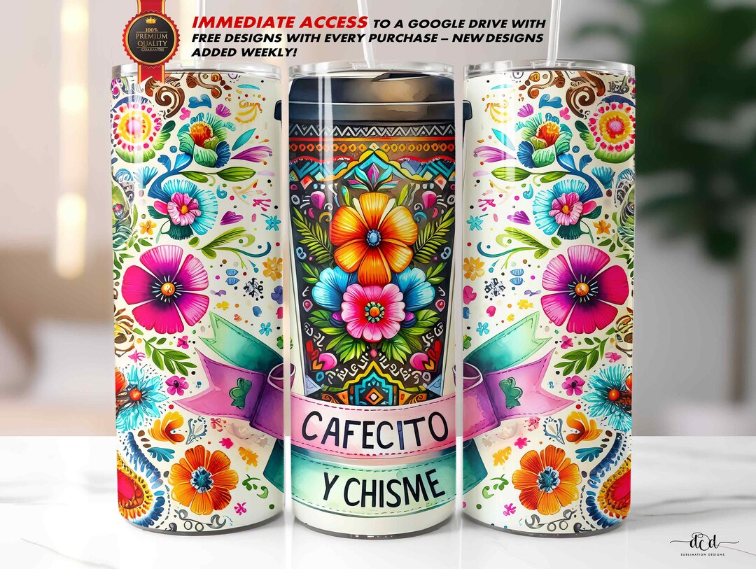 Cafecito Y Chisme Seamless Tumbler Wrap, 20 Oz Skinny Straight ...