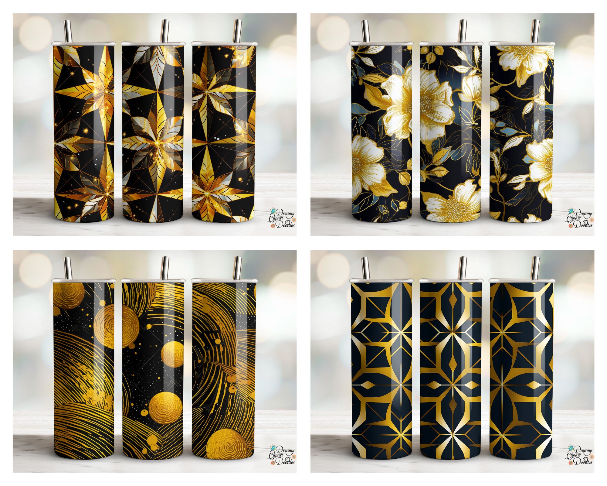 Black Gold Tumbler Elegant Tumbler 20 Oz Skinny Straight - Etsy