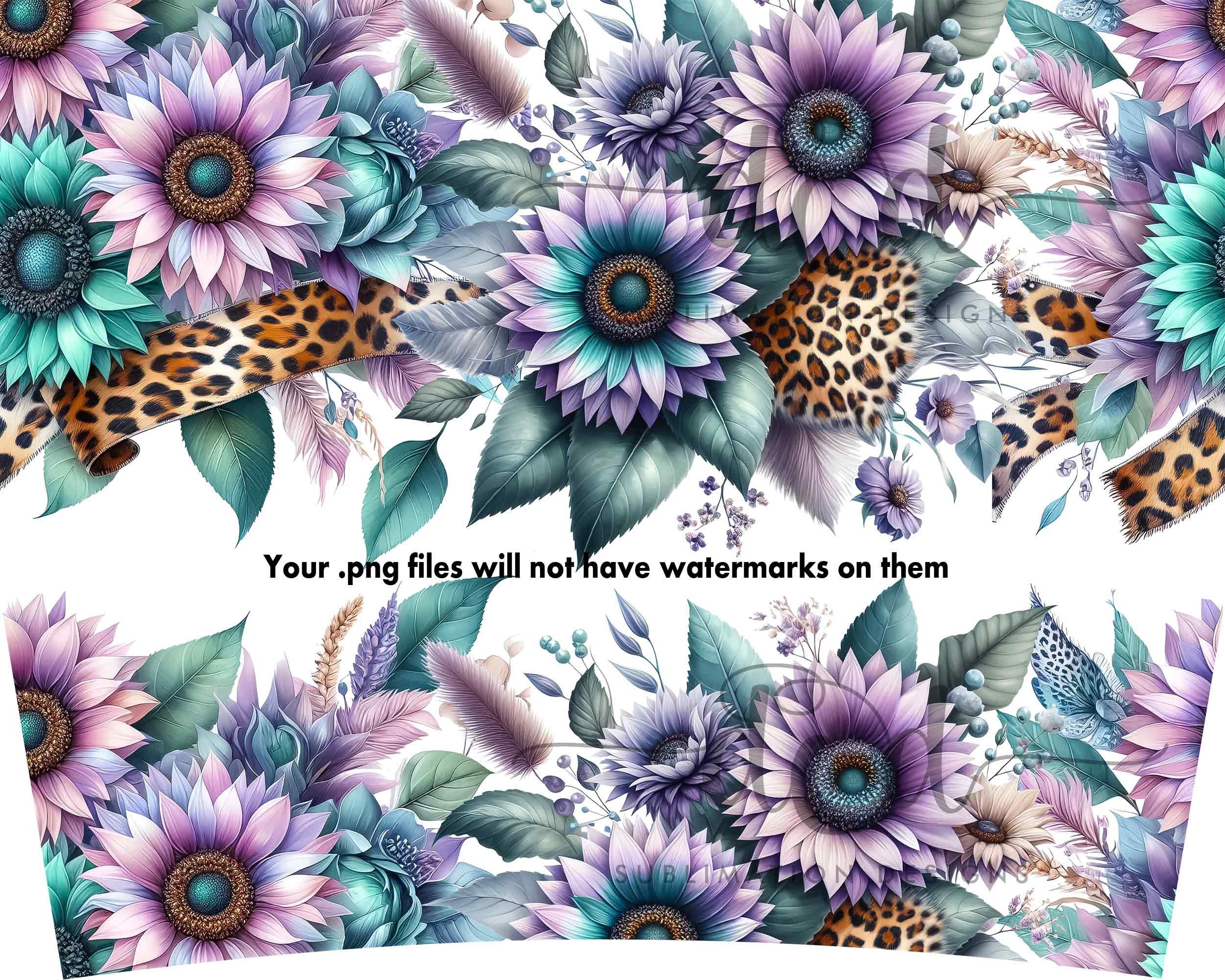 40 Oz Purple Teal Sunflowers Tumbler Wrap, Quencher Sublimation PNG ...