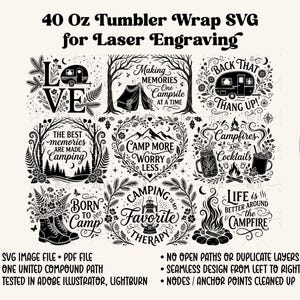 Camping 40oz Tumbler Wrap SVG, Laser Engraved Quencher Wrap, Camper ...