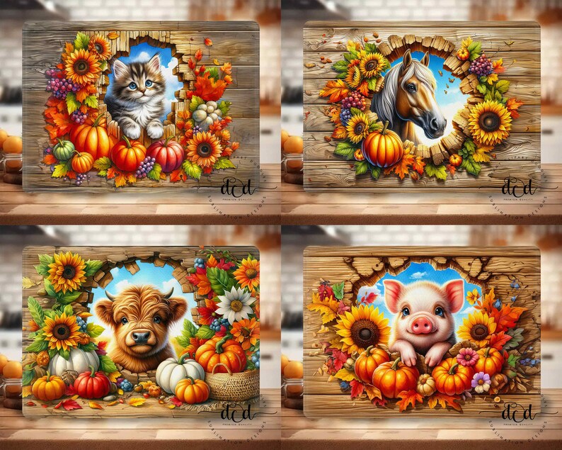 Thanksgiving Cutting Board PNG for Sublimation / Farm Animals Rustic ...