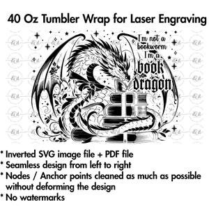 Book Dragon SVG 40 Oz Laser Tumbler Wrap / Engraved Etched Quencher ...