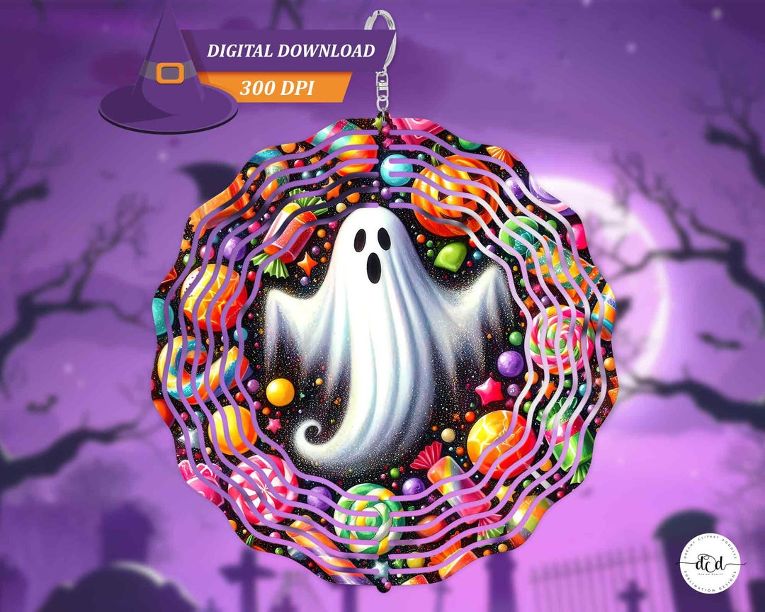 Ghost Wind Spinner Sublimation PNG / Colorful Neon Halloween Candy Yard ...