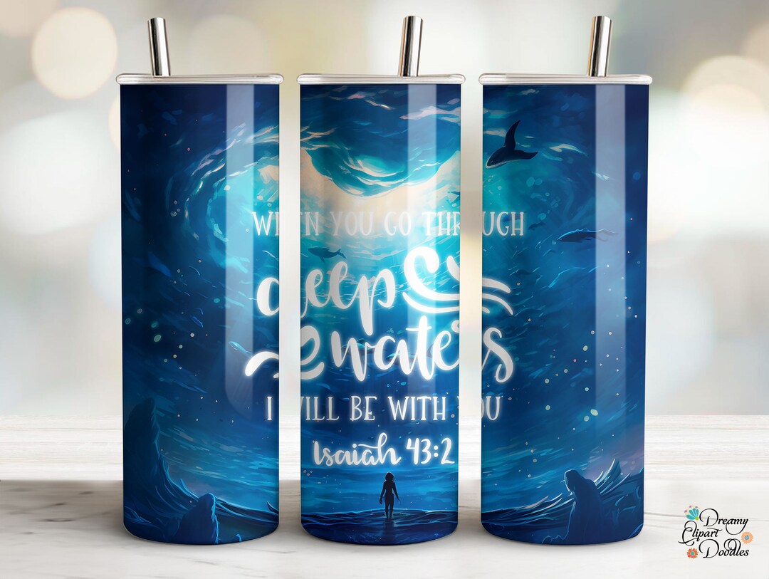 Christian Quote Blue Ocean Faith Scripture 20oz Straight Skinny Tumbler ...