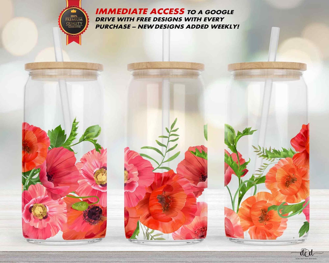 Red Poppies 16 Oz Glass Wrap, Libbey Sublimation PNG, Instant Download ...