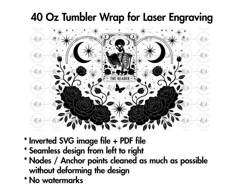 Tarot Card SVG 40 Oz Laser Tumbler Wrap, Engraved Etched Quencher ...