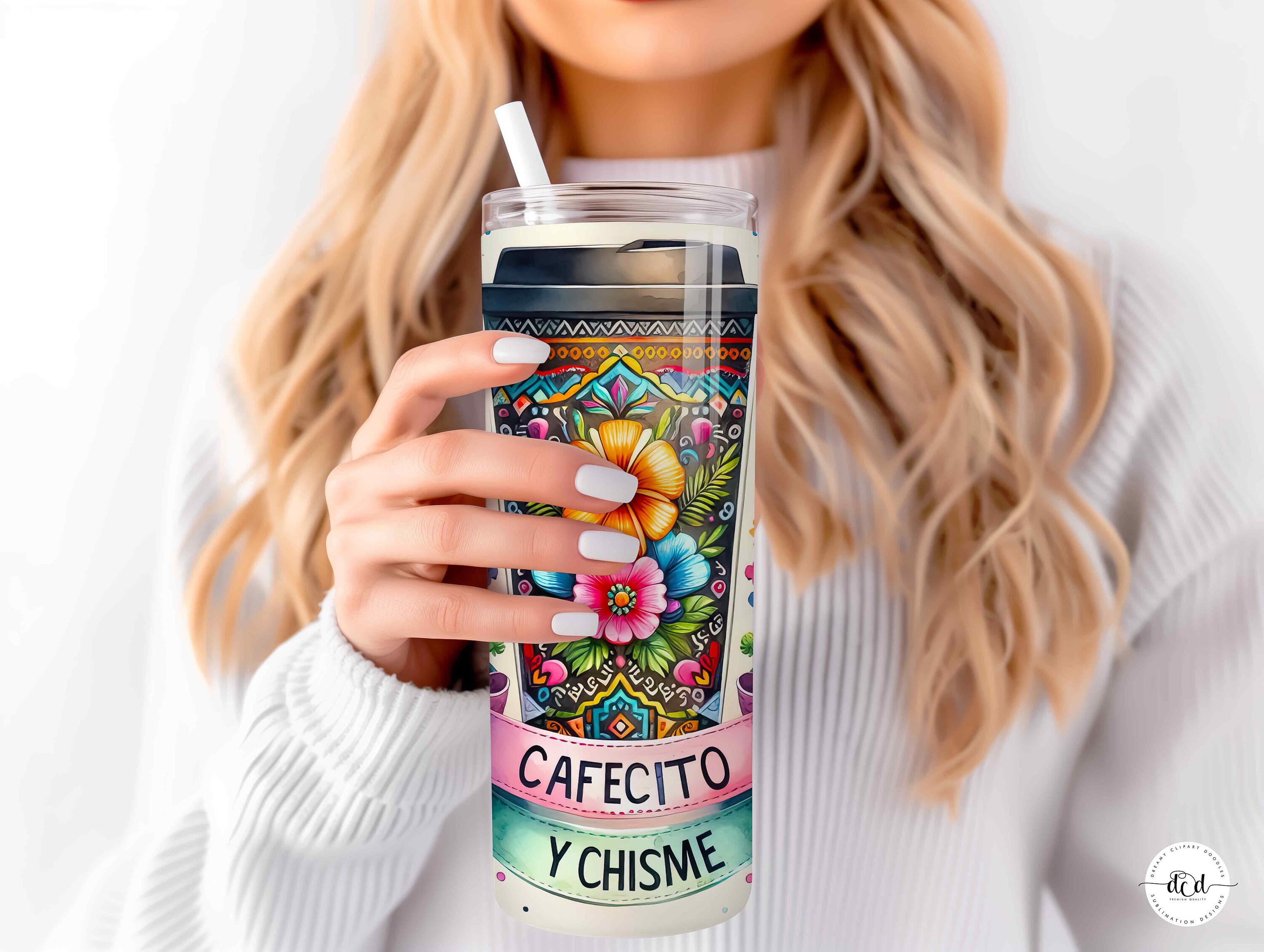 Cafecito Y Chisme Seamless Tumbler Wrap, 20 Oz Skinny Straight ...