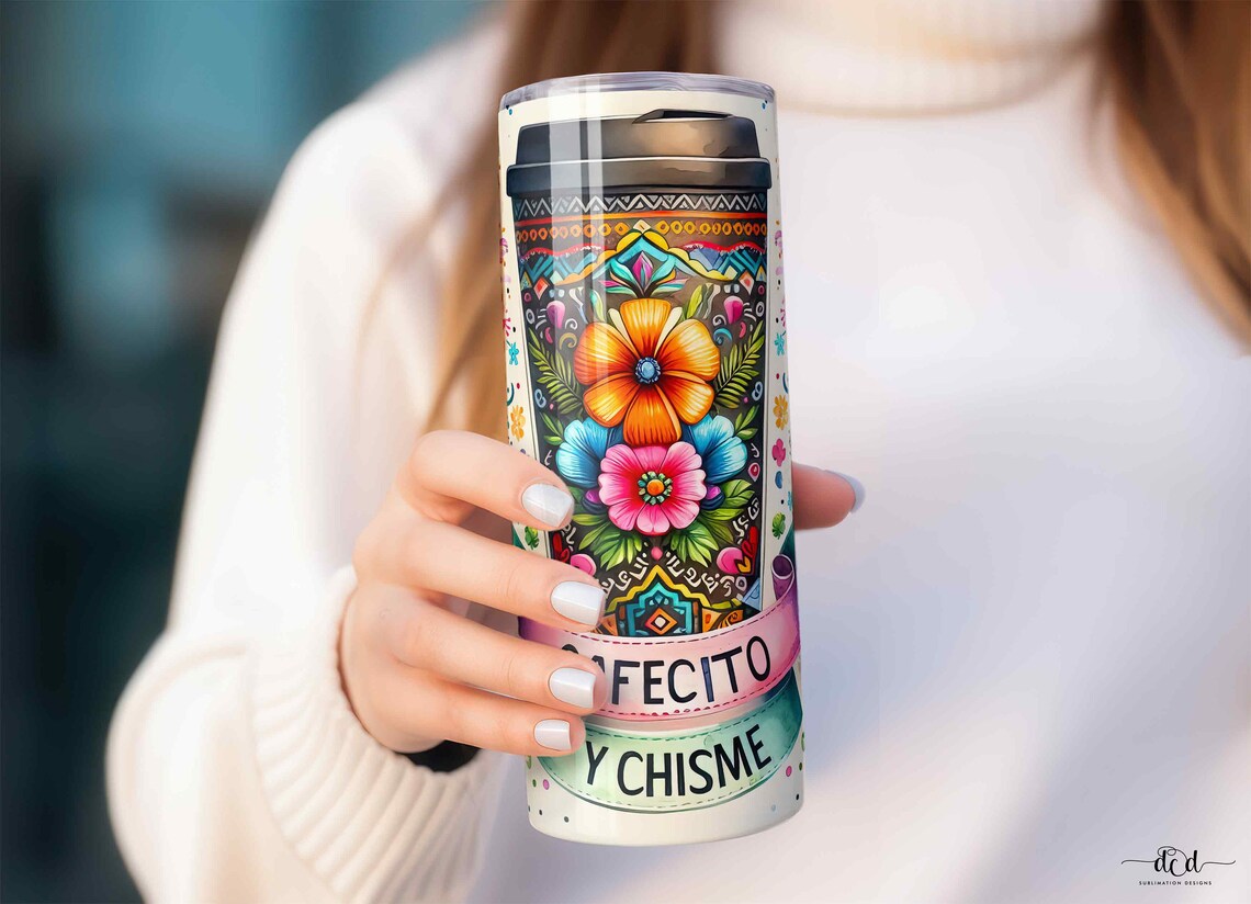 Cafecito Y Chisme Seamless Tumbler Wrap, 20 Oz Skinny Straight ...