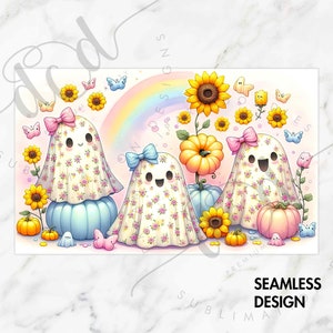 Halloween Ghosts 12 Oz Flip Top SEAMLESS Tumbler Wrap for Girls ...