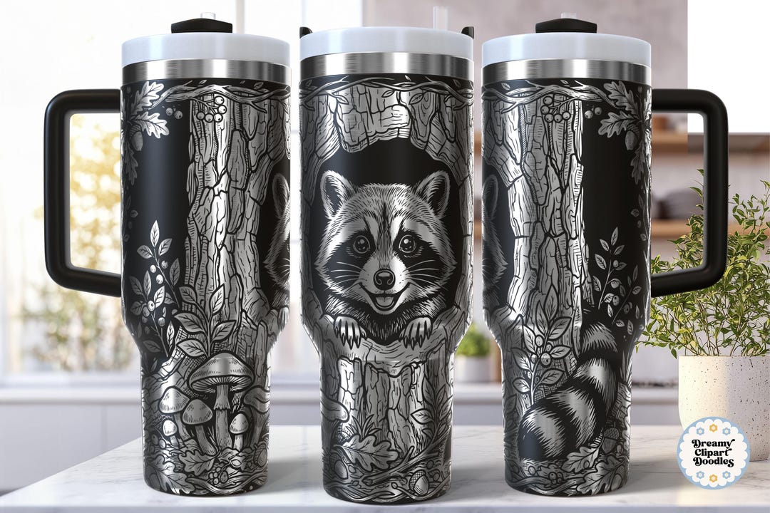 Raccoon SVG 40 Oz Laser Engraving Tumbler Wrap, Cottagecore Woodland ...