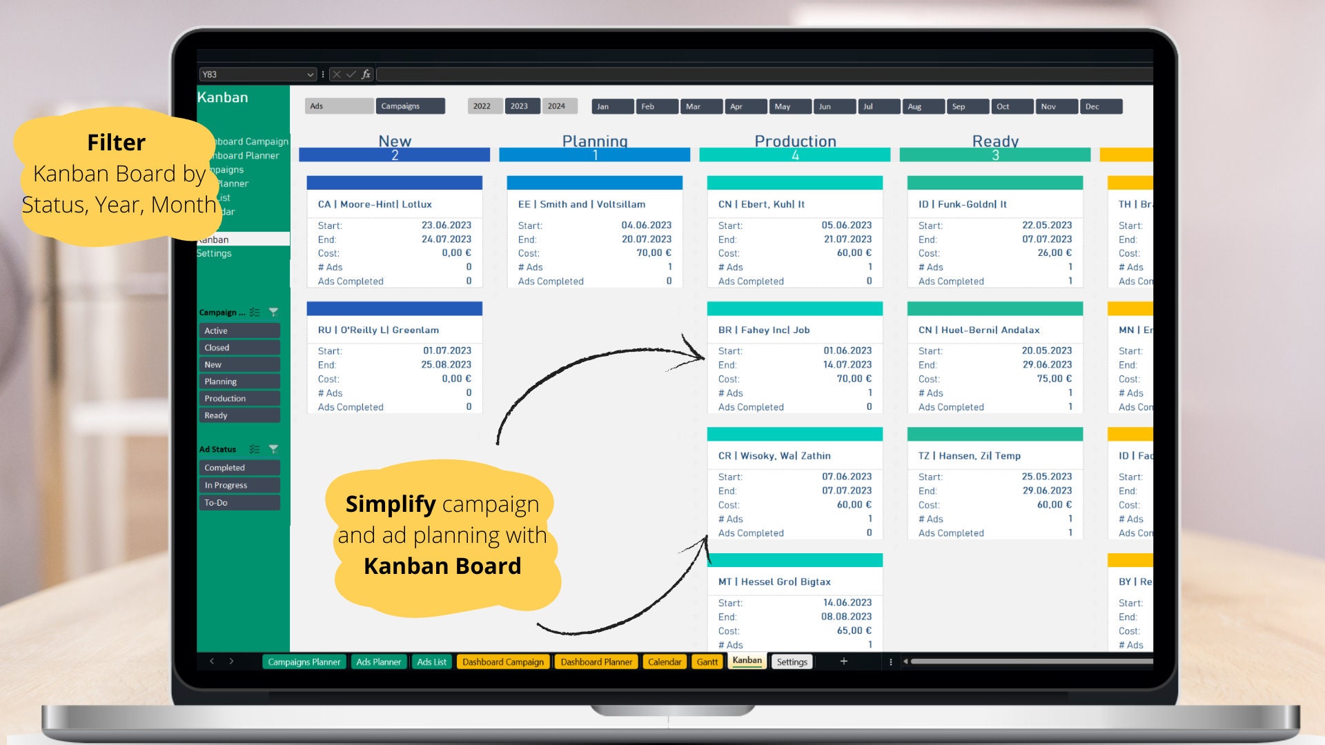 Marketing Campaign Tracker | Digital Marketing Planner | Excel Template ...