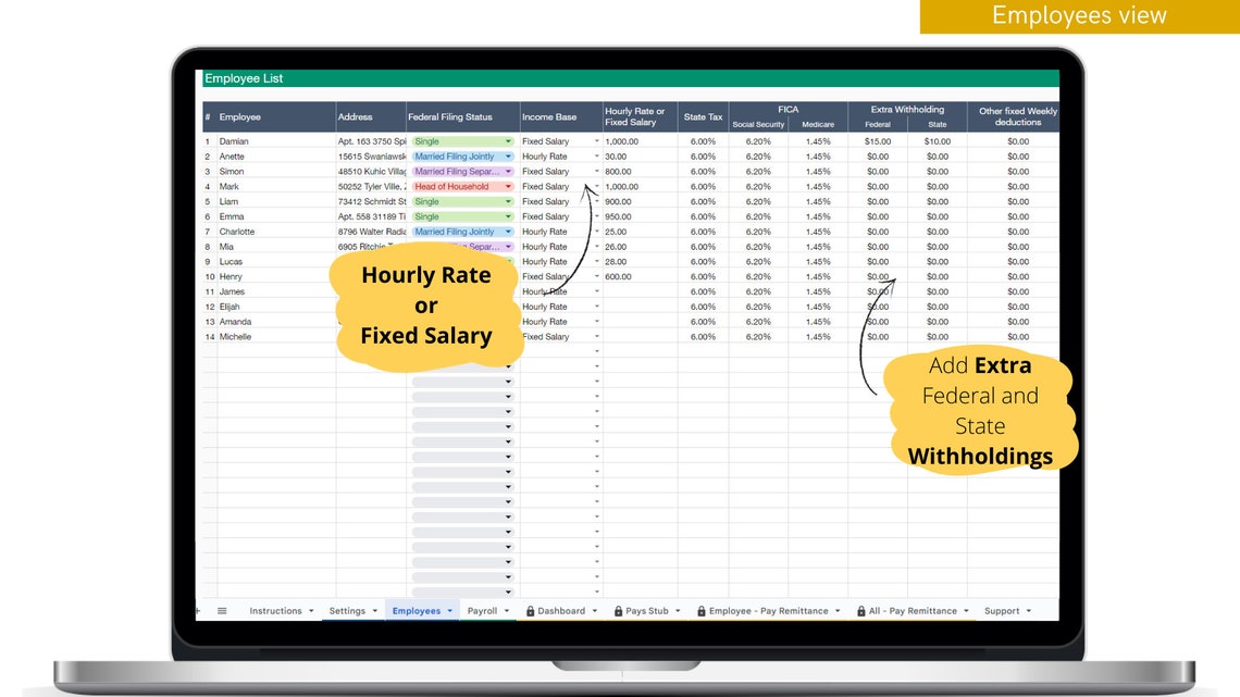 2025 Payroll Template: US Taxes, Paystubs (google Sheets), Weekly, Bi ...