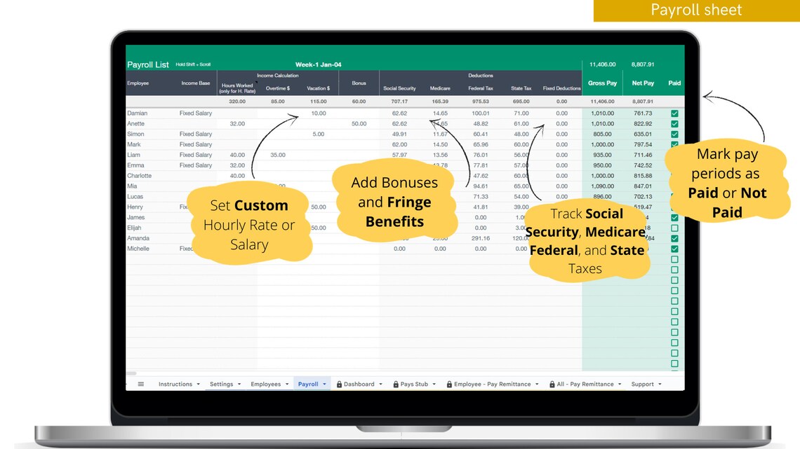 2025 Payroll Template: US Taxes, Paystubs (google Sheets), Weekly, Bi ...