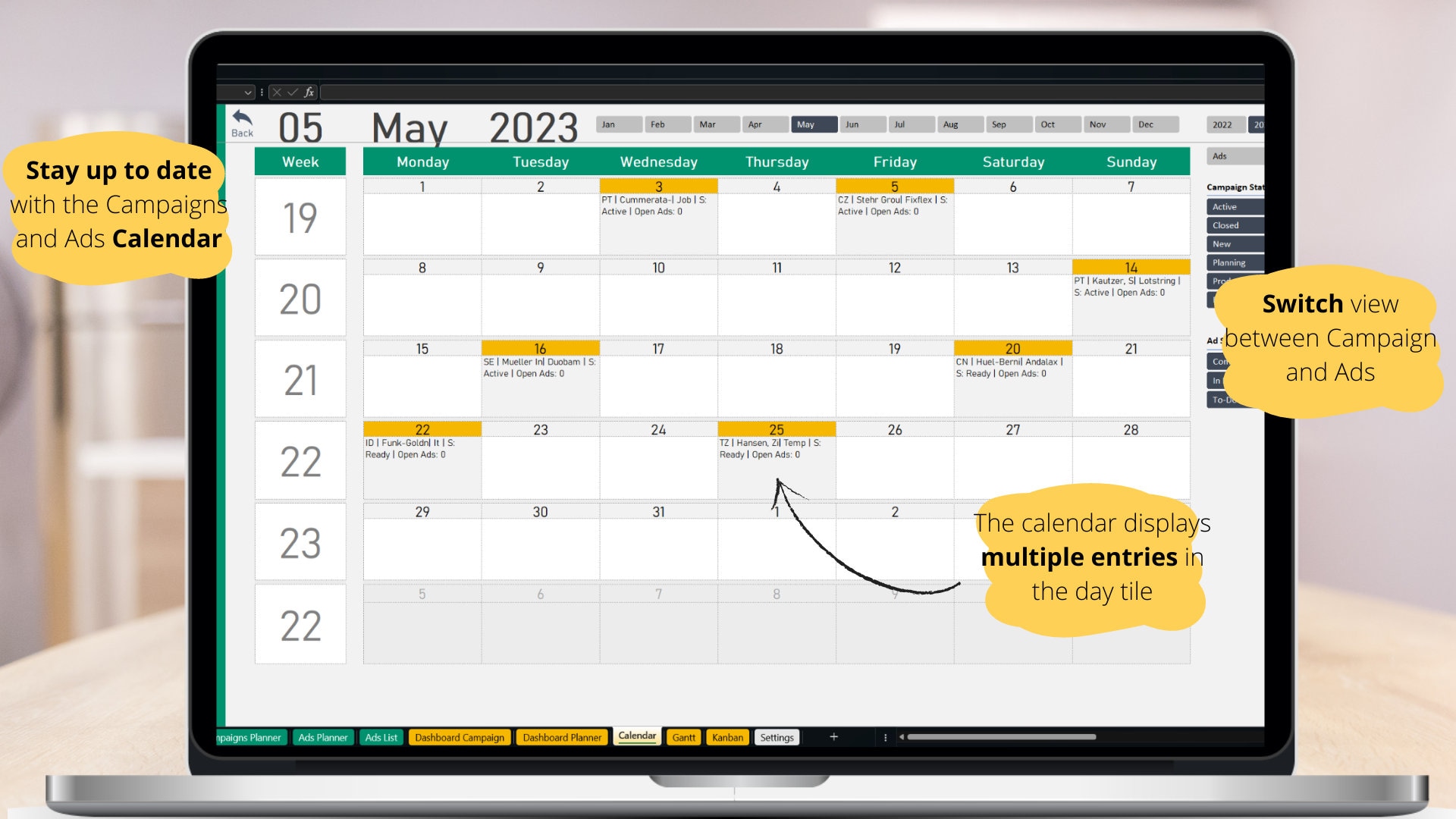 Marketing Campaign Tracker | Digital Marketing Planner | Excel Template ...