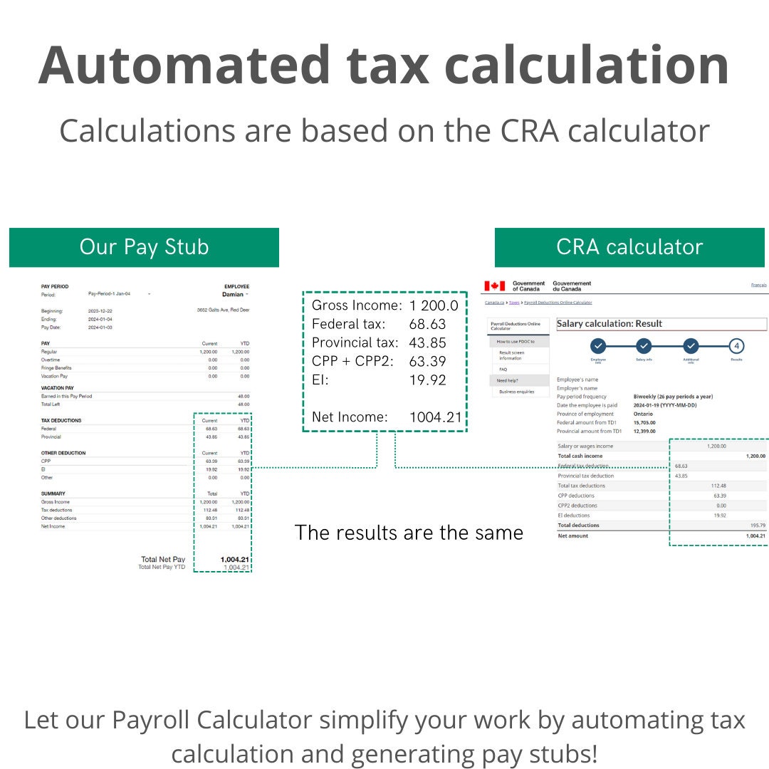 Buy Canada Payroll Spreadsheet CRA Revenu Quebec Compliant Automated Tax Calculation CPP EI Federal Provincial Taxes Online in India Etsy