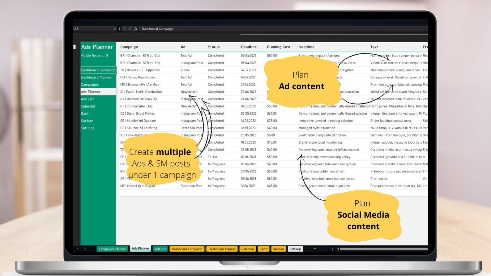 Marketing Campaign Tracker | Digital Marketing Planner | Excel Template ...