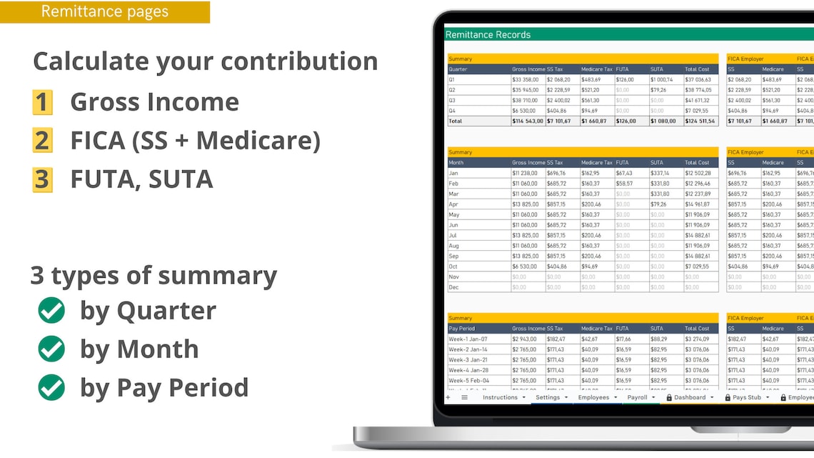 2025 Payroll & Tax Spreadsheet | Salary Calculator, Hours - FICA, FUTA ...