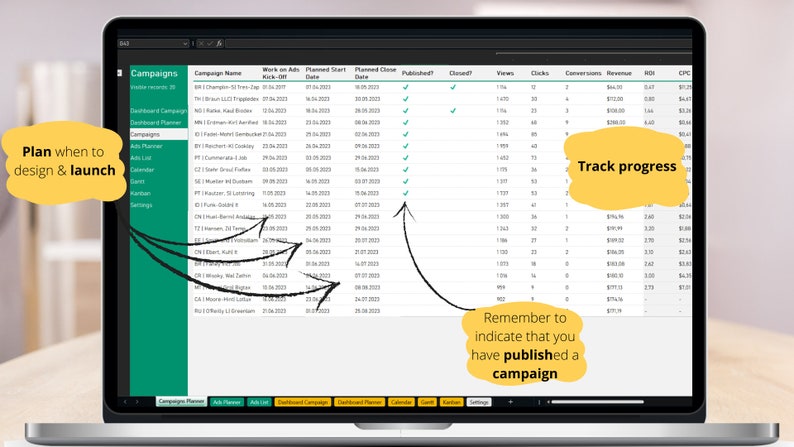 Marketing Campaign Tracker | Digital Marketing Planner | Excel Template ...