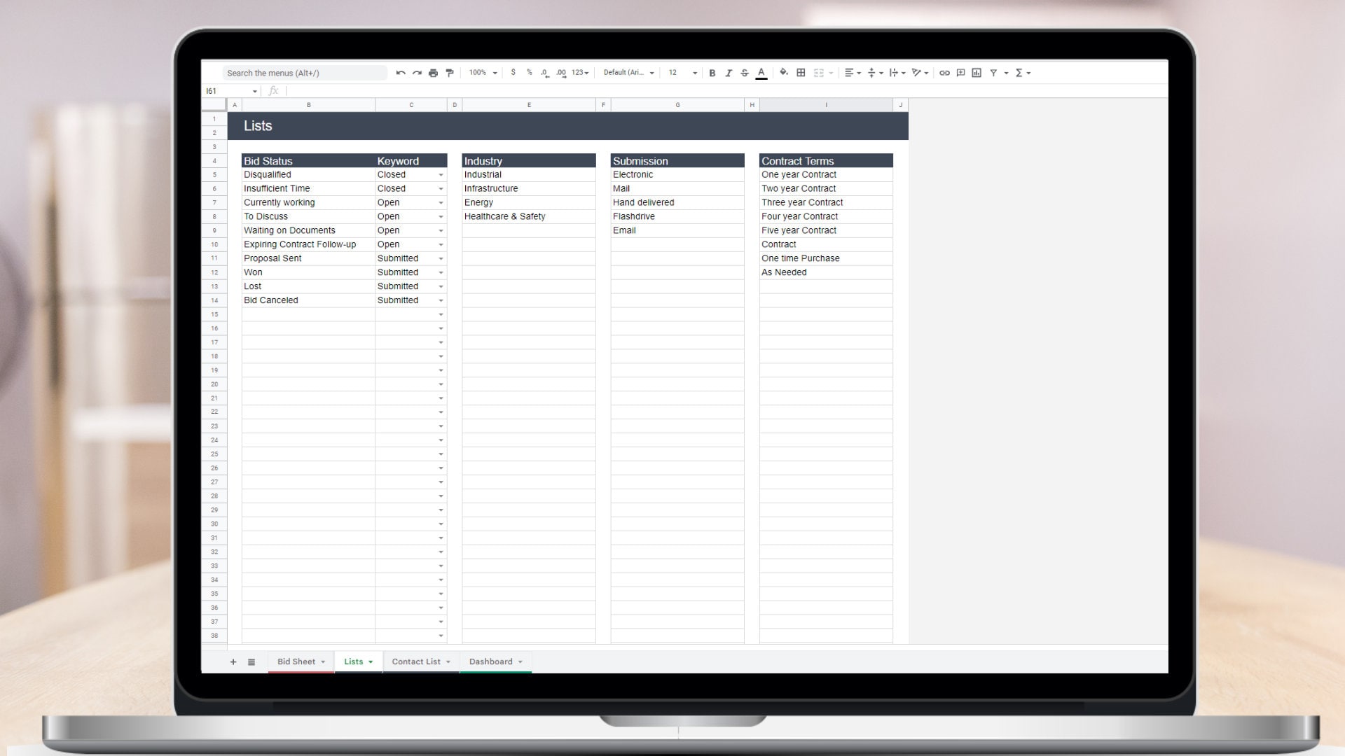 Bid Tracker Spreadsheet: Google Sheets Template (digital Download) - Etsy