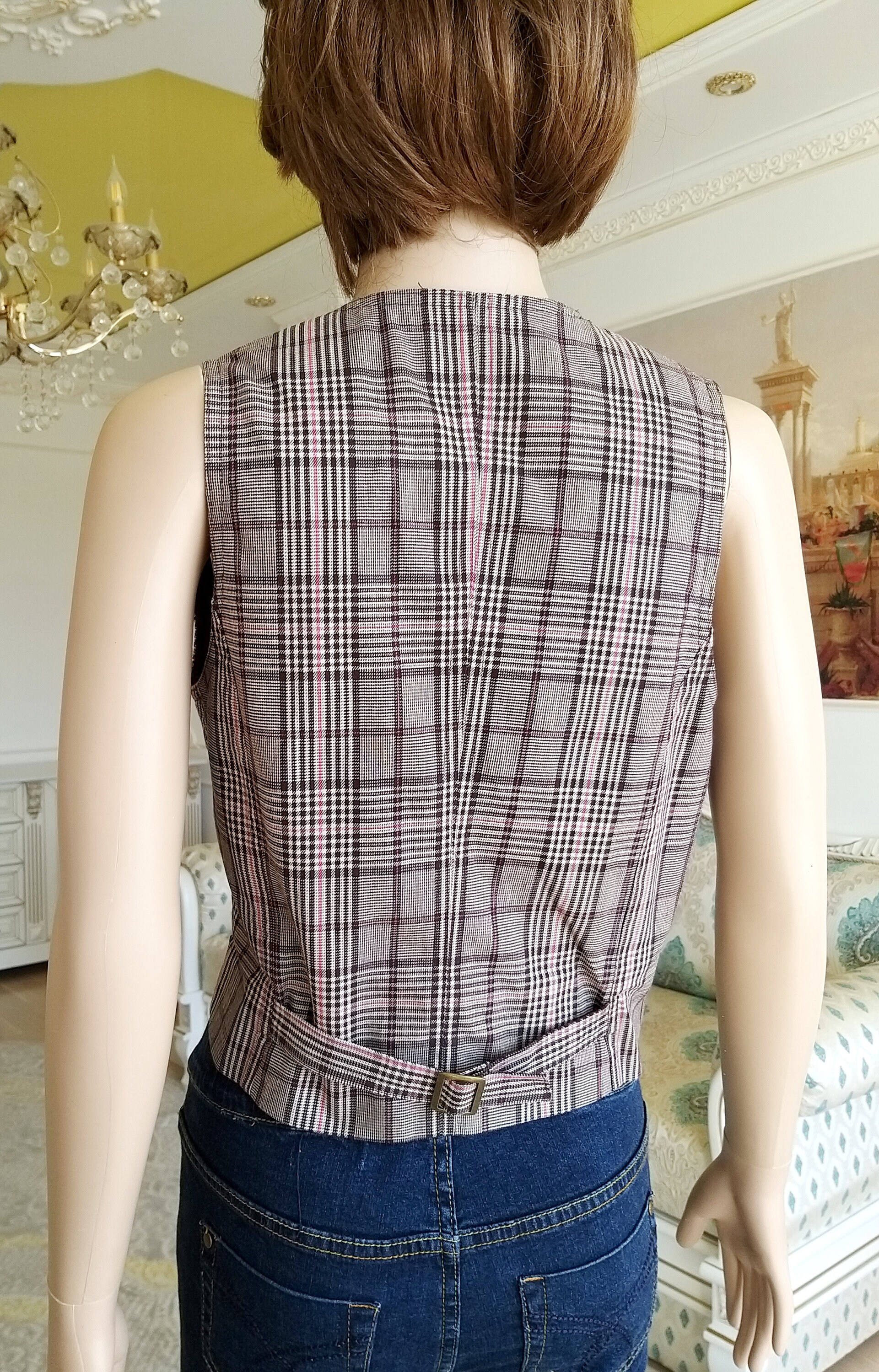 Checkered Vest Patterned Top Womens Plaid Vest Vintage Womens - Etsy