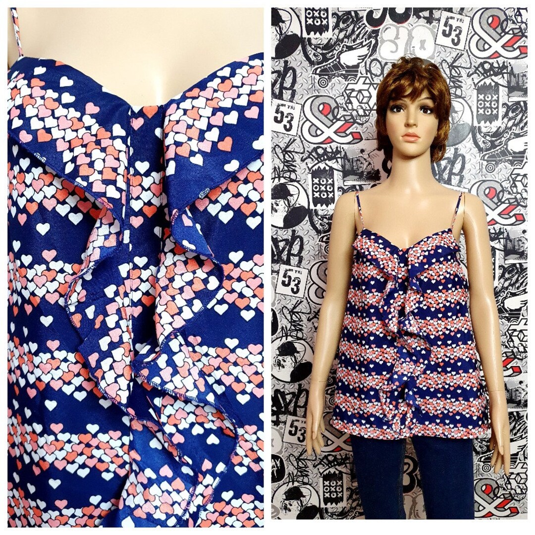 Valentines Day Gift Heart Print Blouse Ruffle Top Heart Top Womens Top ...