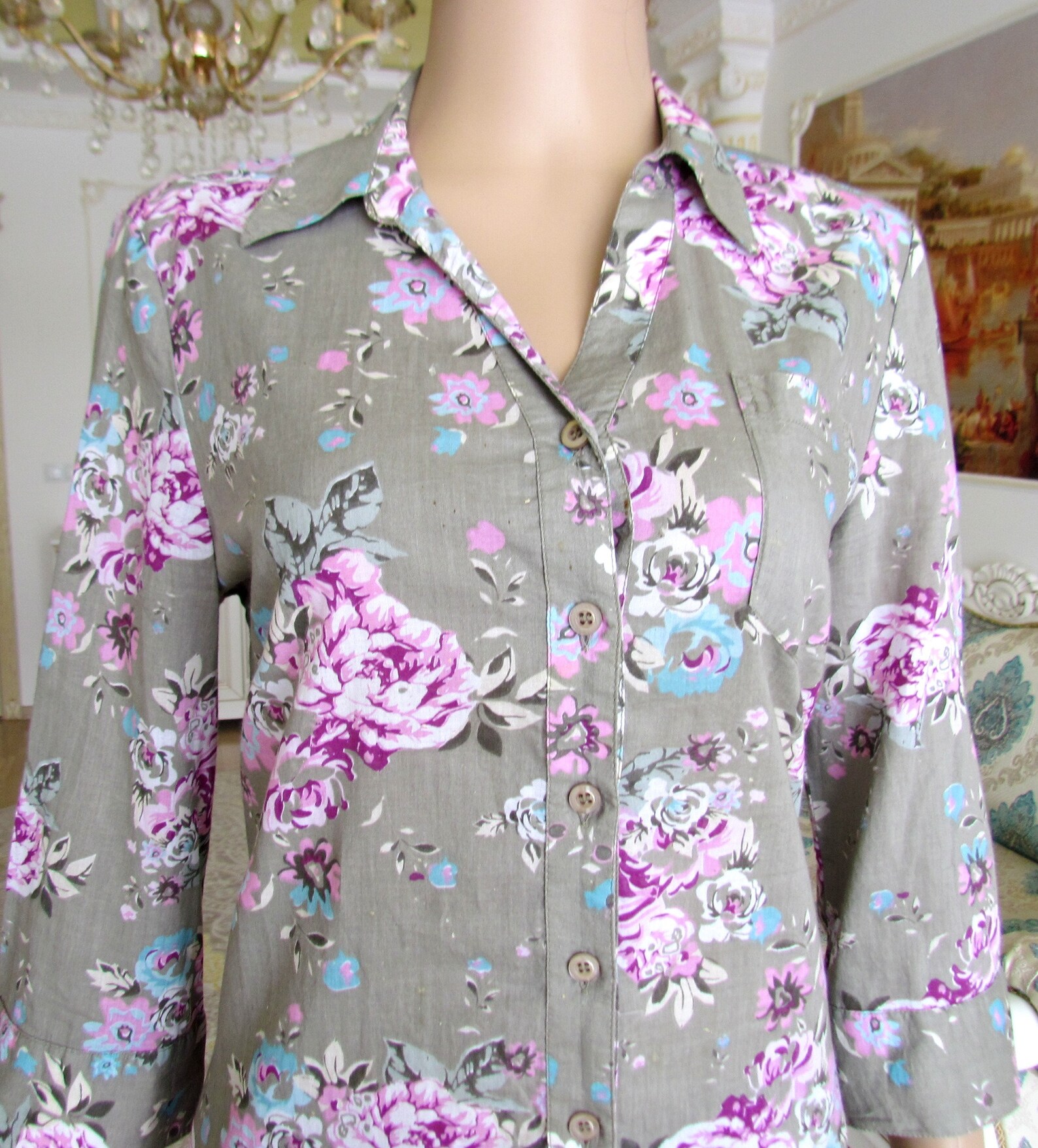 Floral Clothing Vintage Womens Shirt 80s Floral Shirt Floral Blouse ...