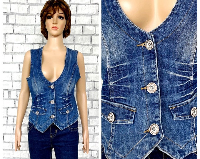 Womens Denim Vest M Vintage BLUE Denim Top BLUE Jeans Top Jeans Vest ...