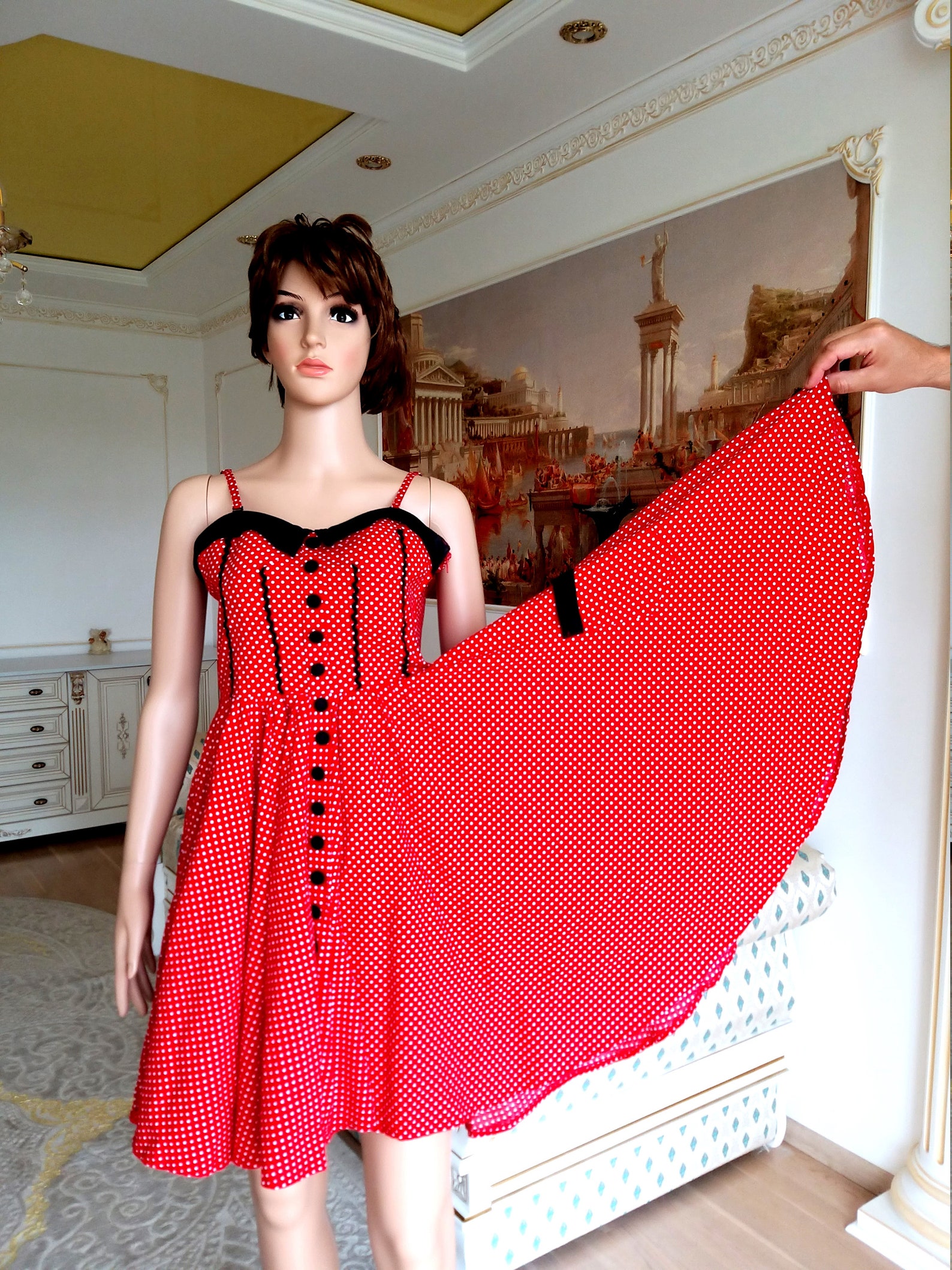 Full Dress Pin up Dress Rockabilly Dress Red Polka Dot Dress Retro ...