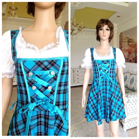 Blue Plaid Dirndl Dress Oktoberfest Clothing Blue Dirndl | Etsy