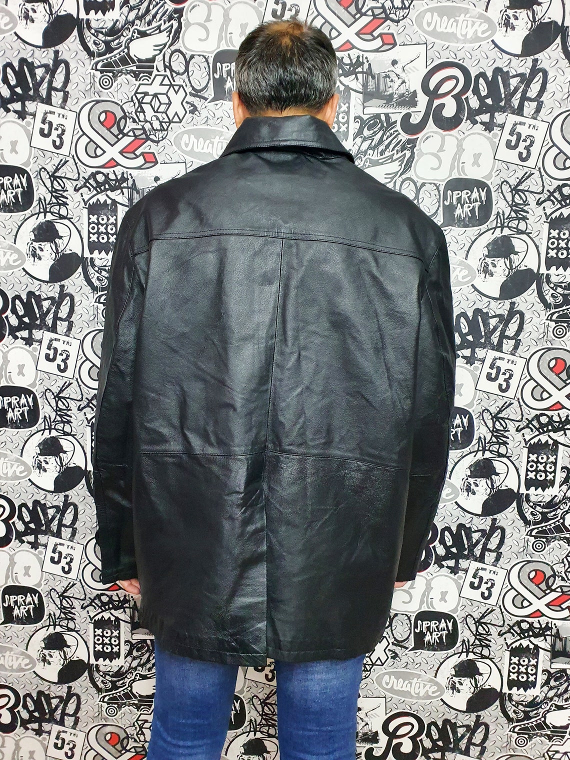 Mens Leather Coat Vintage Black Leather Jacket Leather | Etsy