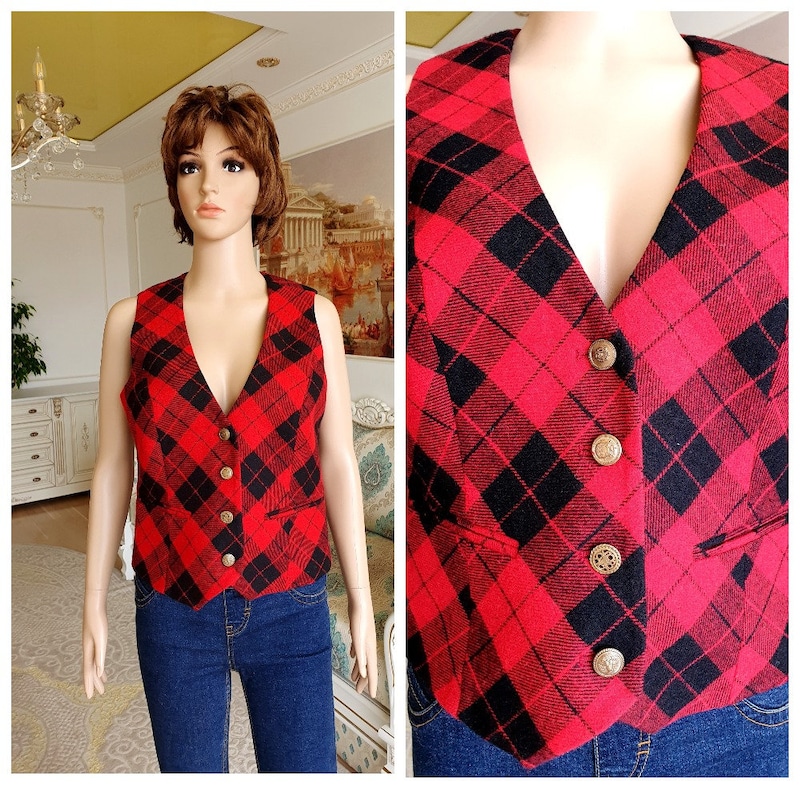 Red Plaid Vests - Etsy