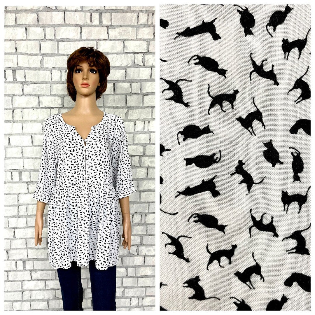 Black White Womens Blouse Cat Shirt Cat Top Cat Print Blouse Animal ...