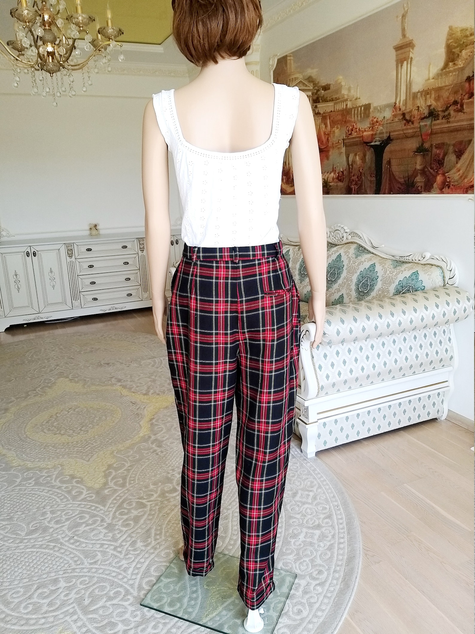Red Plaid Pants womens Plaid Pants Retro Pants womens Pants | Etsy