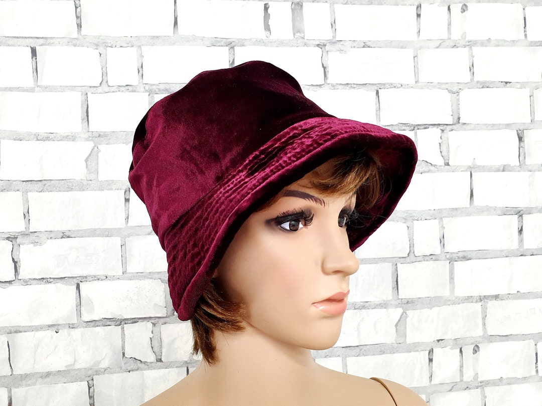 Burgundy Velvet Hat L Women Hat Velvet Cap Velvet Burgundy Bucket Hat ...