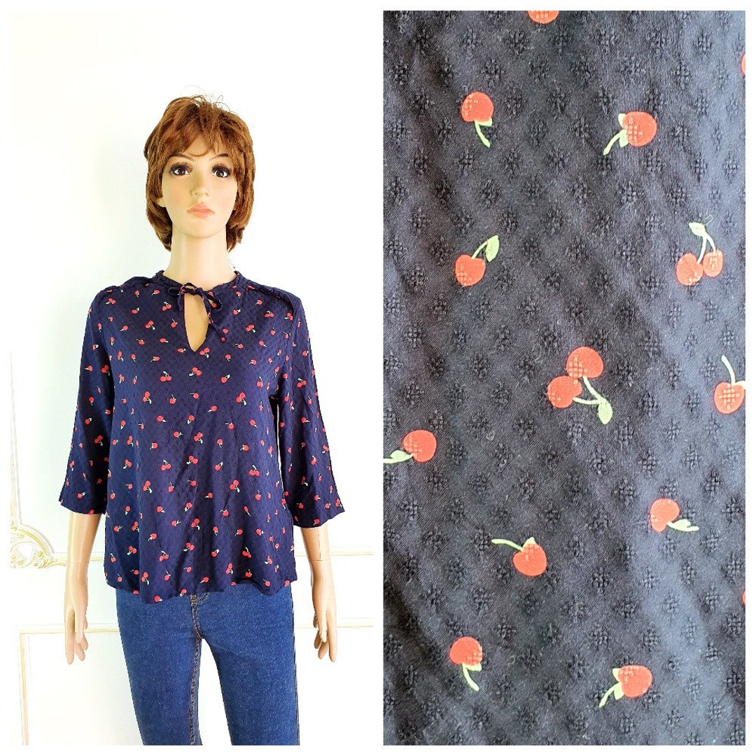Womens Shirt Cherry Print Clothing Vintage Cherry Shirt Cherry Blouse ...