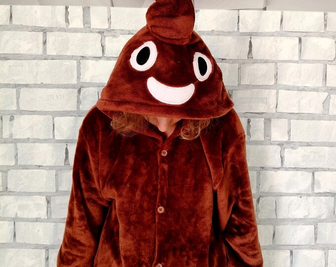 Vintage ADULT Poop Emoji Print Costume L Onesie Halloween Costume Poop ...