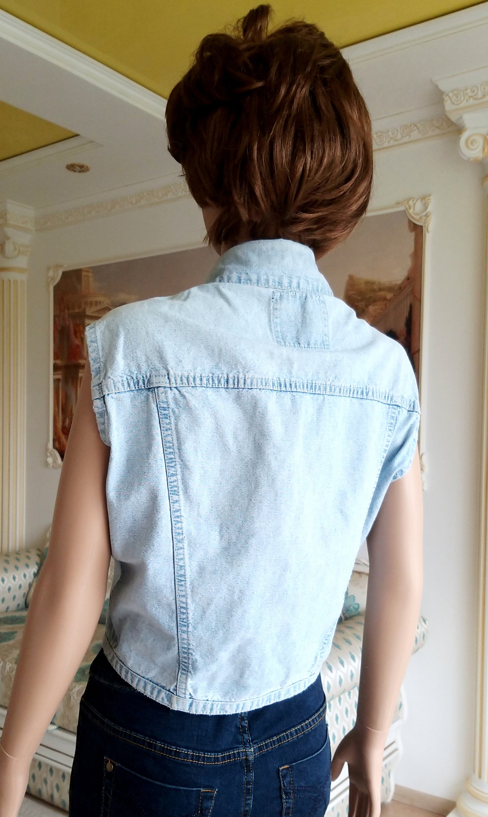 Embroidered Jeans Vest Womens Denim Vest Vintage BLUE Denim | Etsy