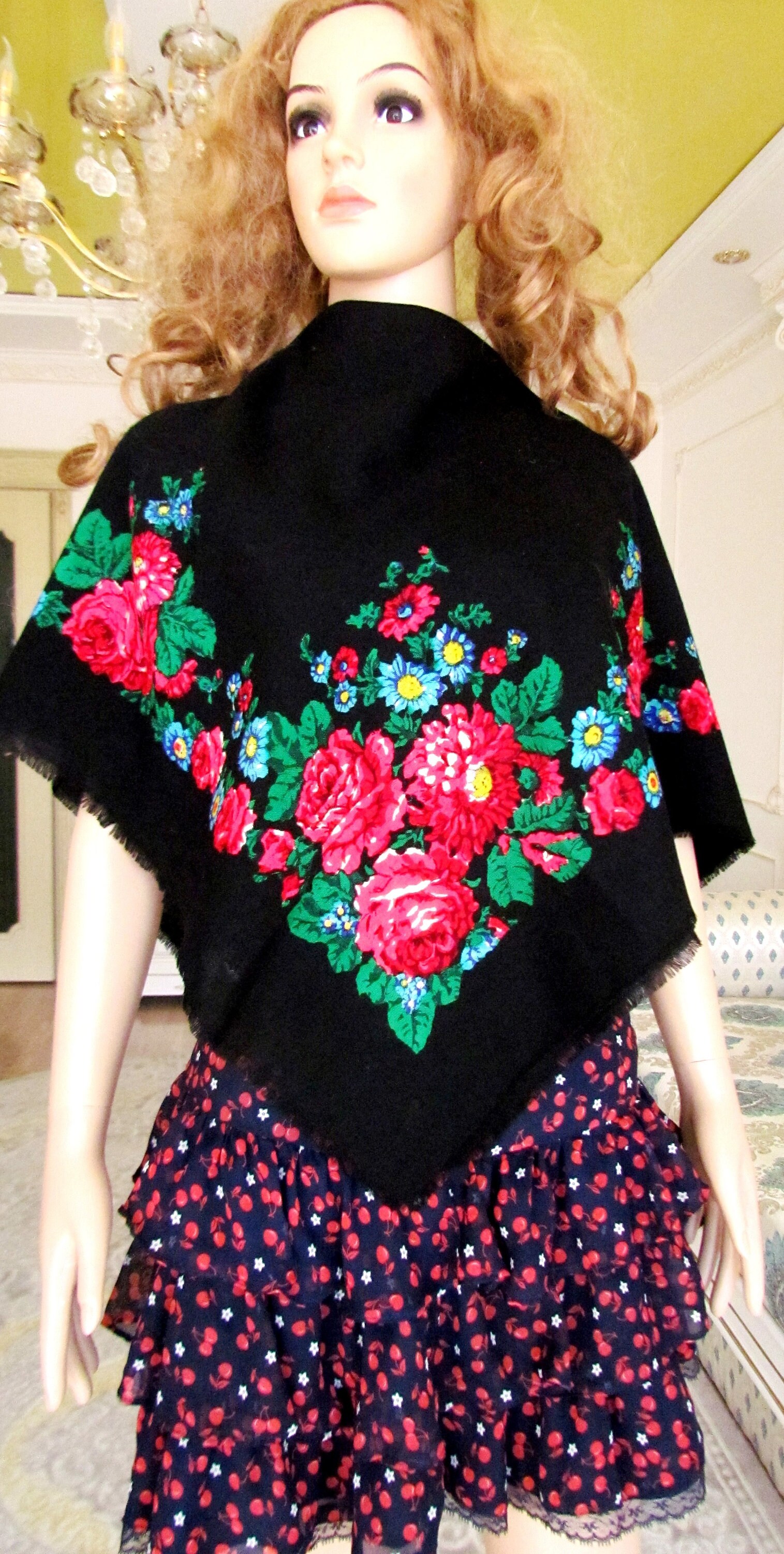 Mothers Day Gifts Grandmother Black Floral Scarf Wool Scarf | Etsy