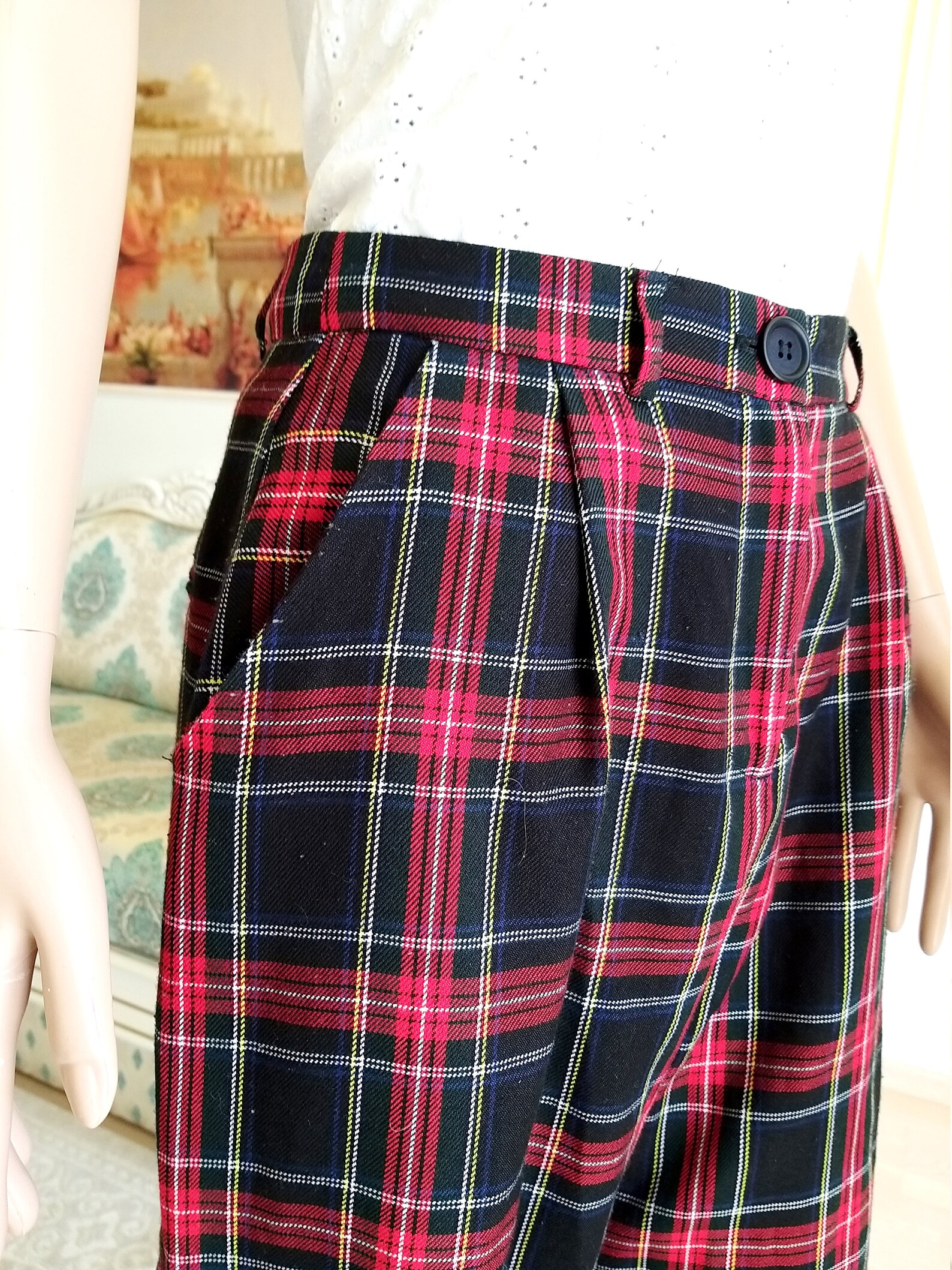 Red Plaid Pants womens Plaid Pants Retro Pants womens Pants | Etsy