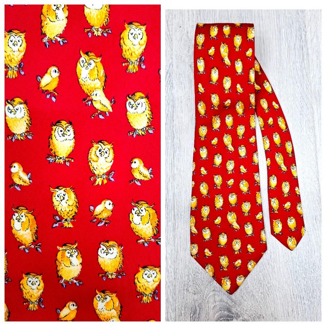 Italy Owl Print Tie Teacher Gift Teacher Tie Collectible Tie Red Bird ...