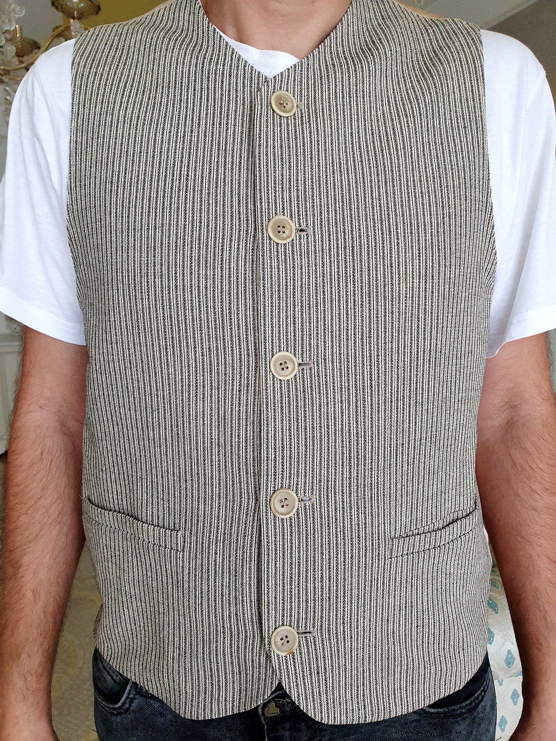 Father Gift Vest Mens Striped Vest Wedding Vest Groom Vest - Etsy