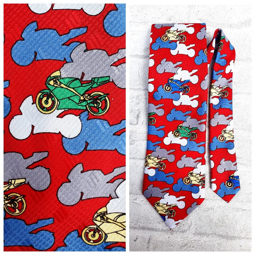 Red Wedding Tie Motorcycle Print Tie Mens Accessories Statement Tie ...