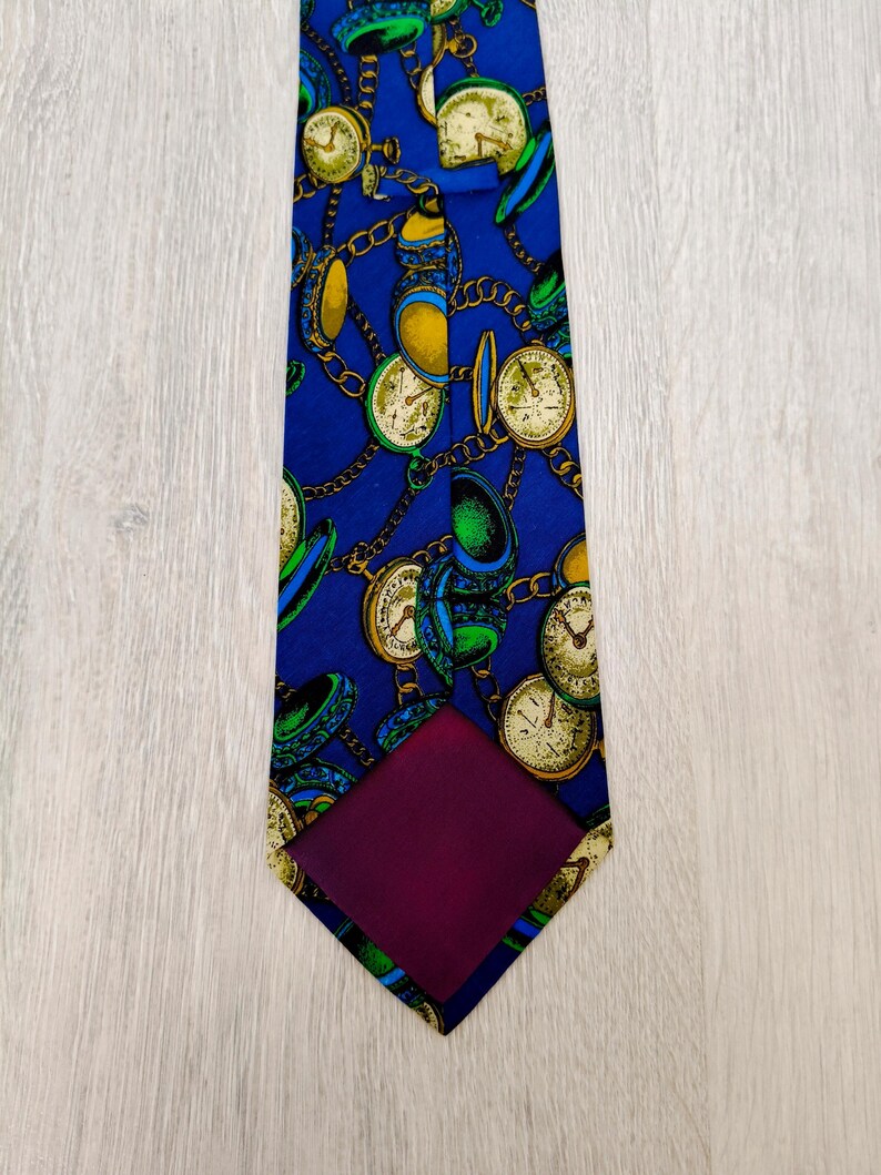 Buy Vintage Mens Navy Blue Clock Print Tie Steampunk Tie Collectible ...