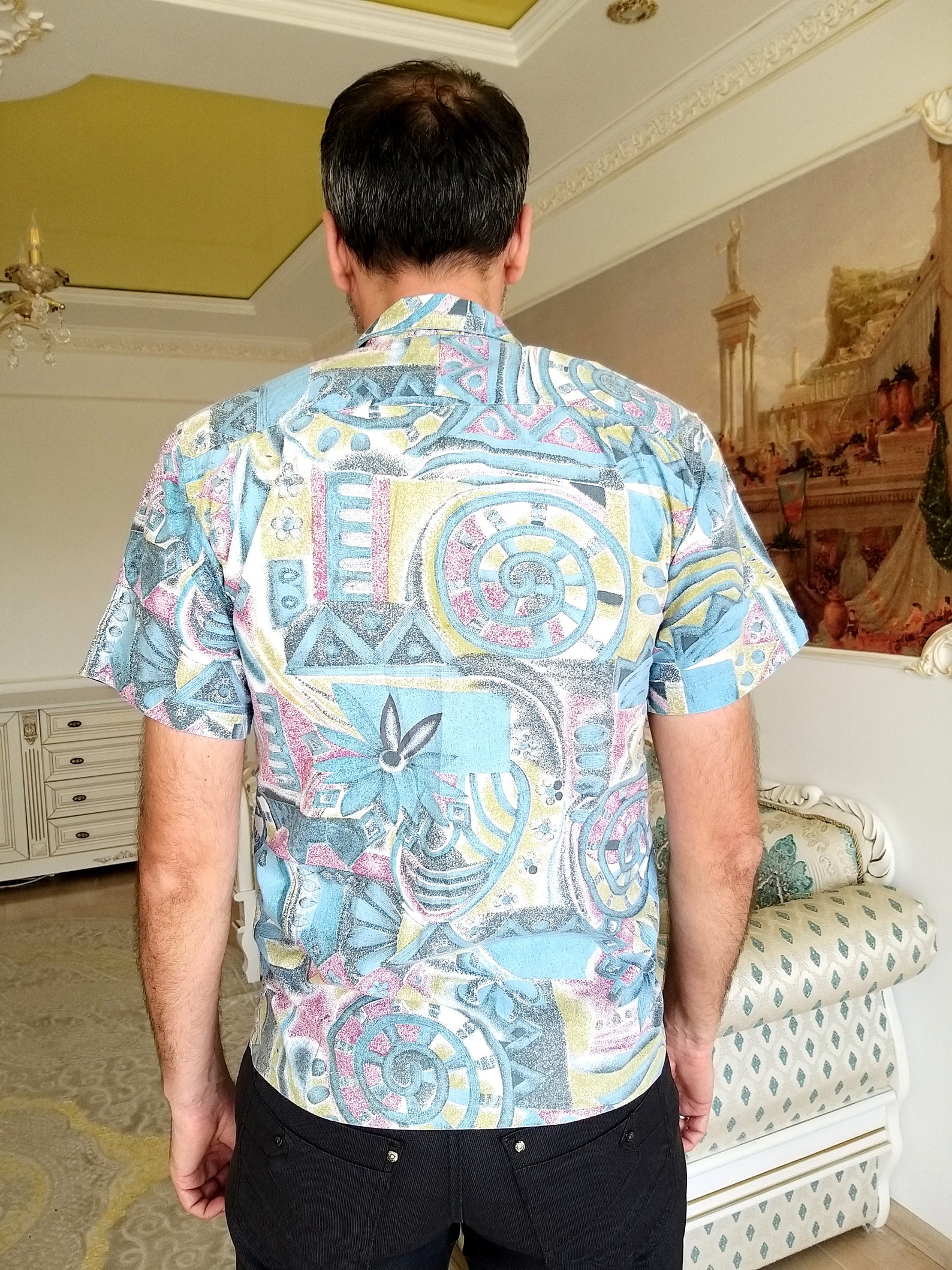 Mens shirt S multicolor shirts Abstract print shirts casual | Etsy