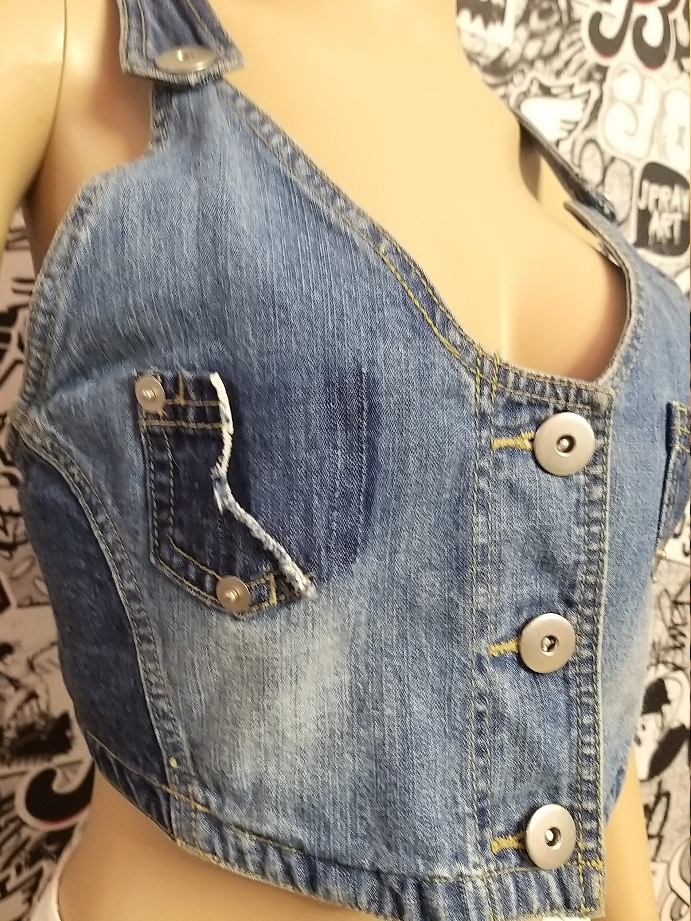 Womens denim Vest Vintage BLUE denim Top BLUE jeans Top jeans | Etsy