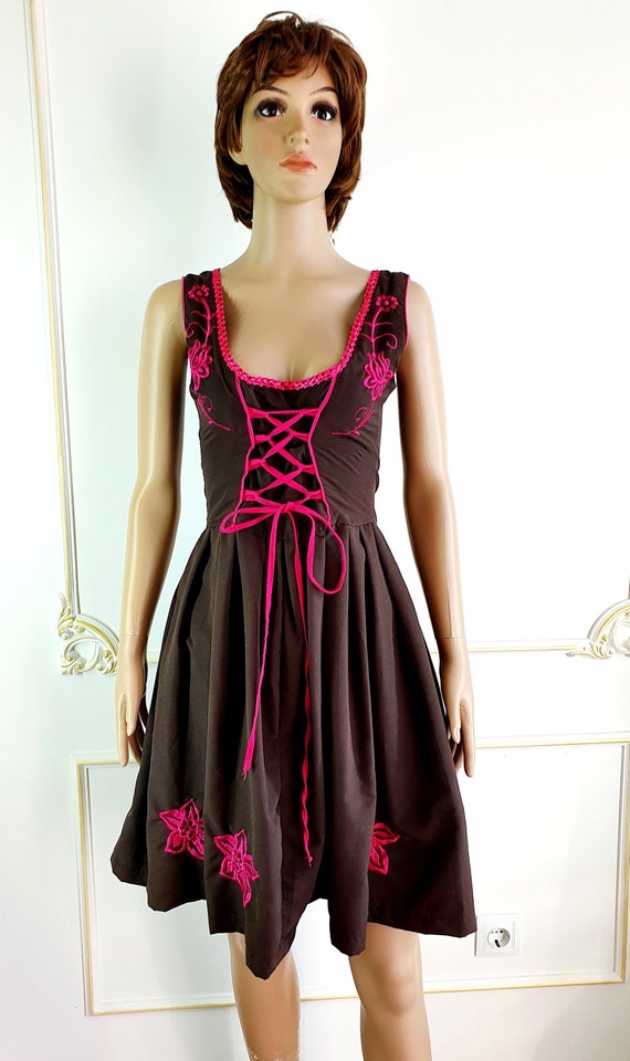 brown pink Dirndl floral dress Oktoberfest Clothing… - Gem